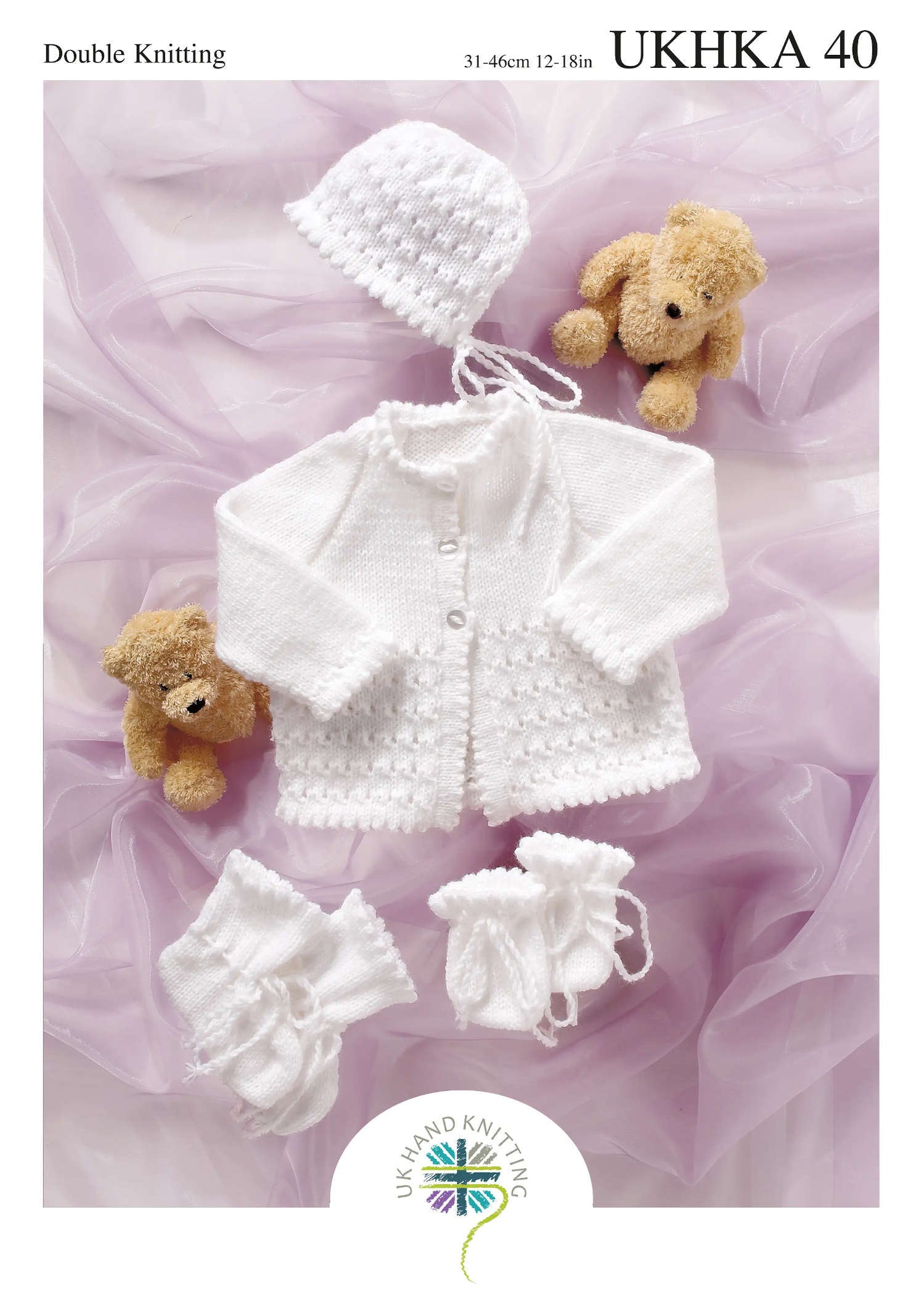 UKHKA 40 Double Knitting Pattern - DK Baby Cardigan, Hat, Bootees & Mi ...