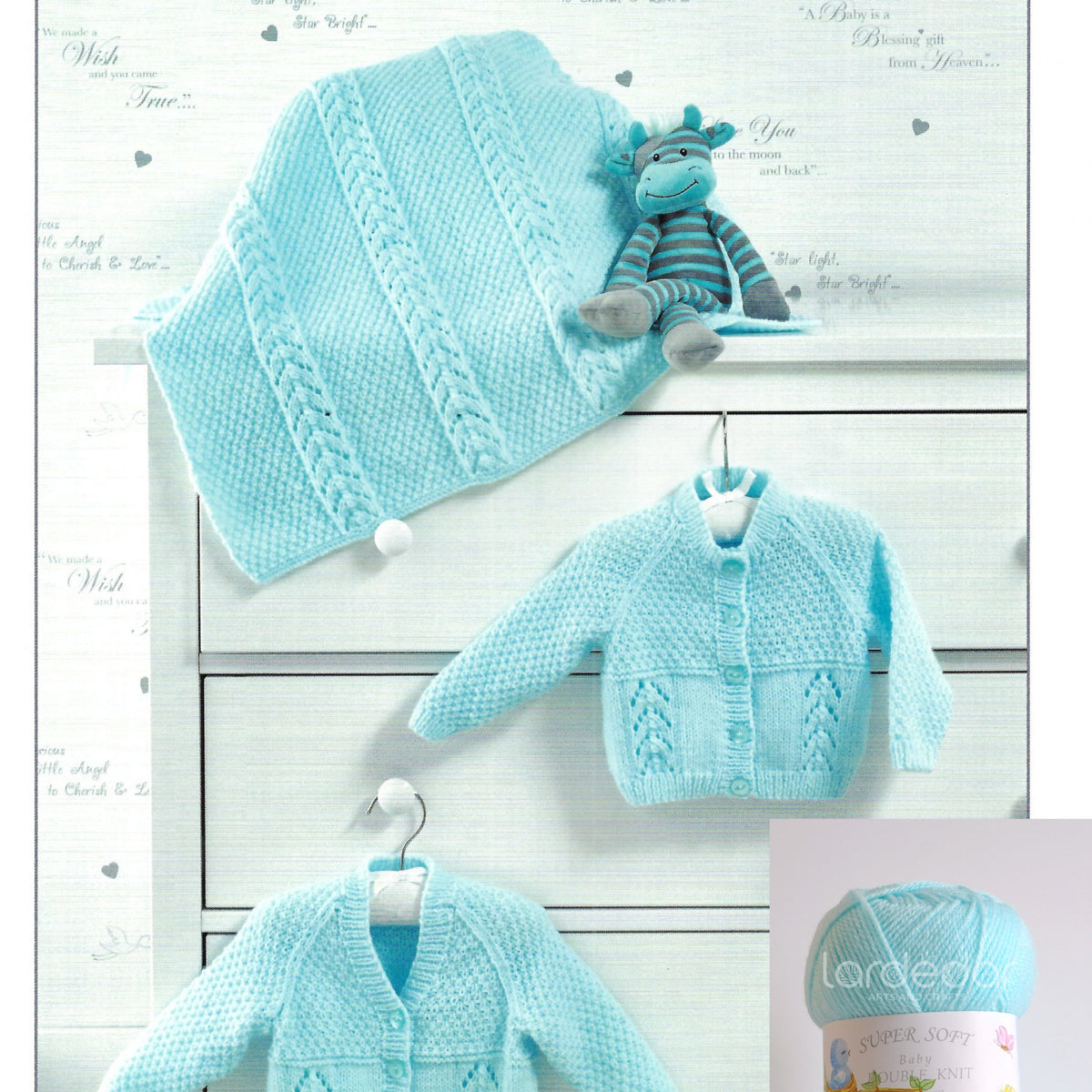 Baby Knit Wool & Pattern Bundle - 5 x 100g Baby DK Yarn in Aqua and Pa ...