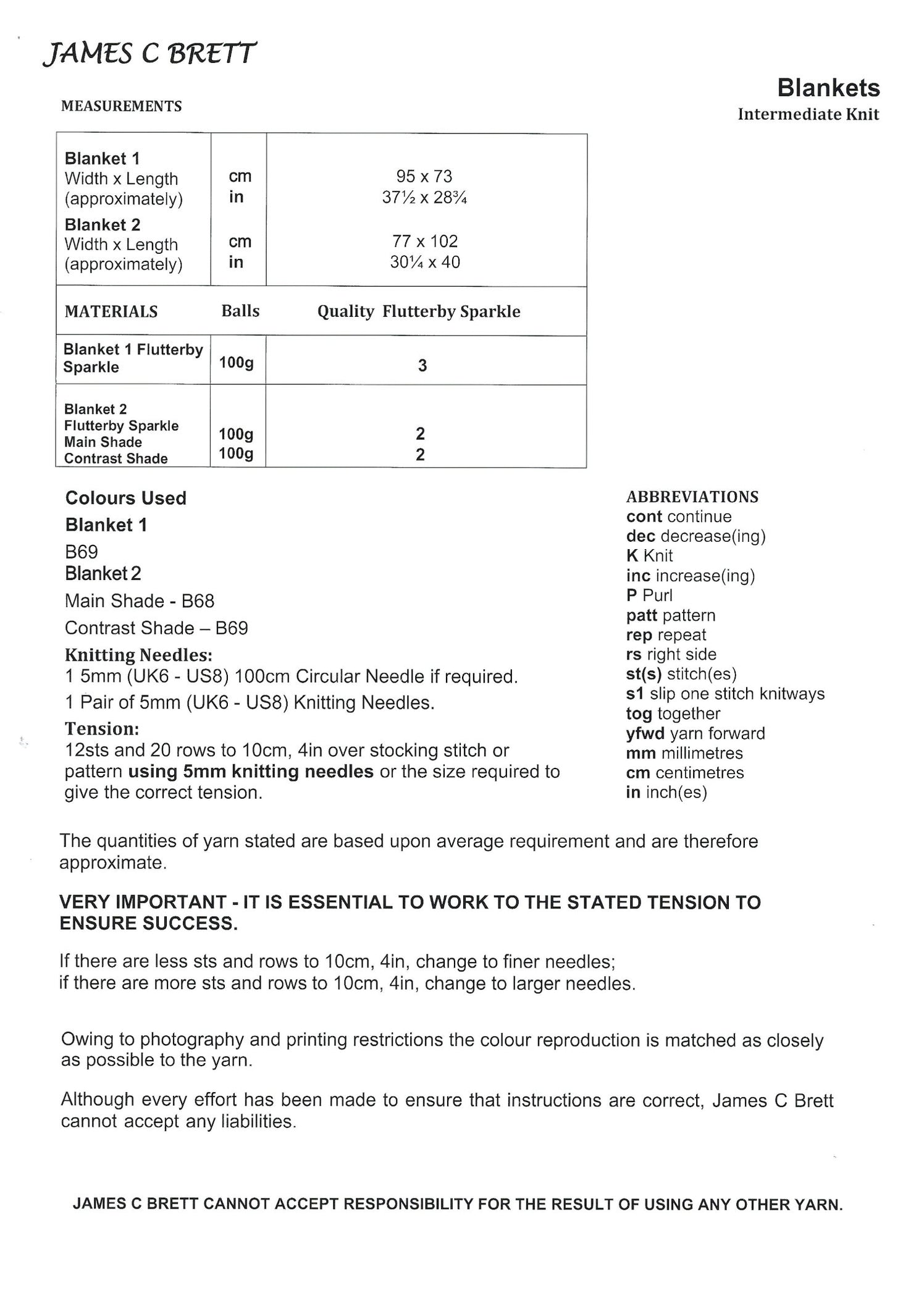 James C Brett JB986 Knitting Pattern - Baby Blankets Knitted in Flutte ...