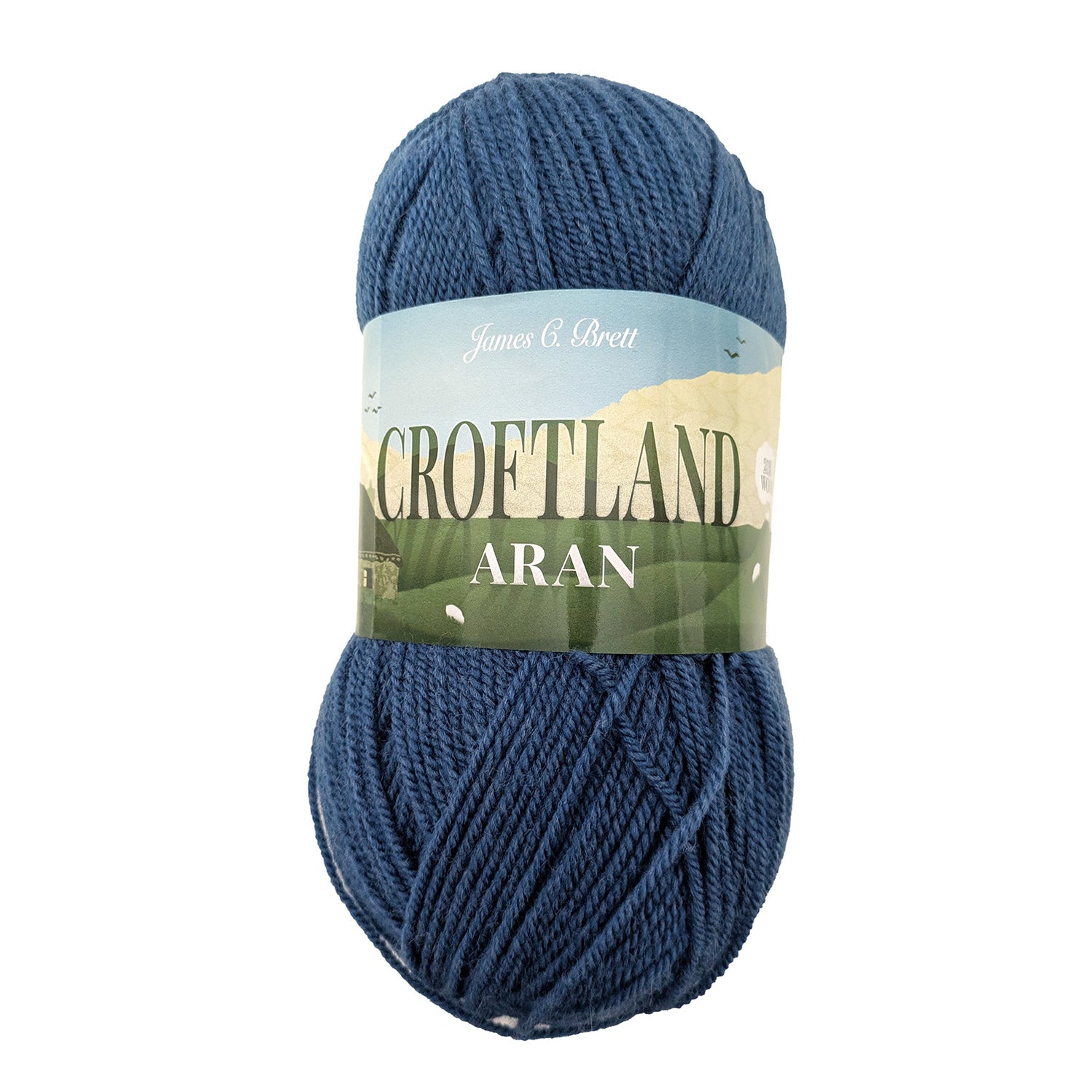 James C Brett Croftland Aran Yarn - A207 French Blue - 200g Ball of Wo ...