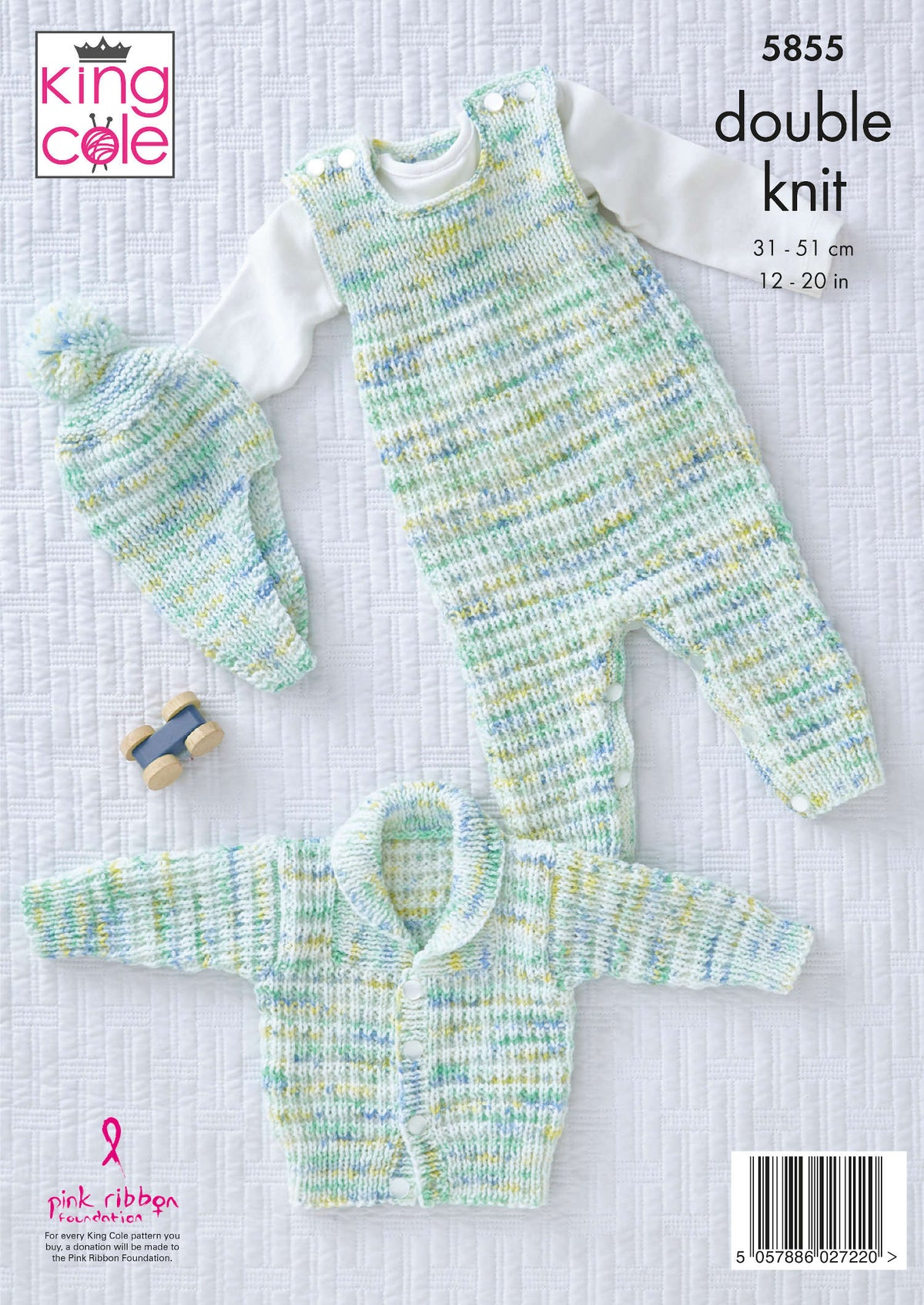 King Cole 5855 Double Knitting Pattern - Baby Dungarees, Jacket and Ha ...