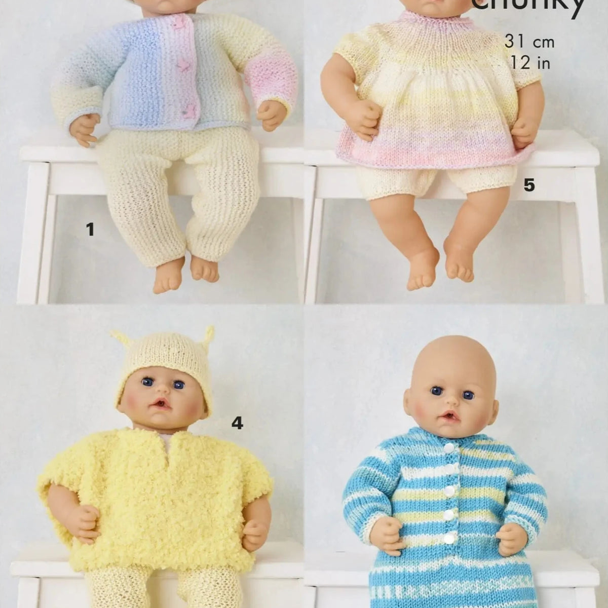 King Cole 6216 Doll Knitting Pattern - 12 in Dolls Clothes (DK & Chunk ...