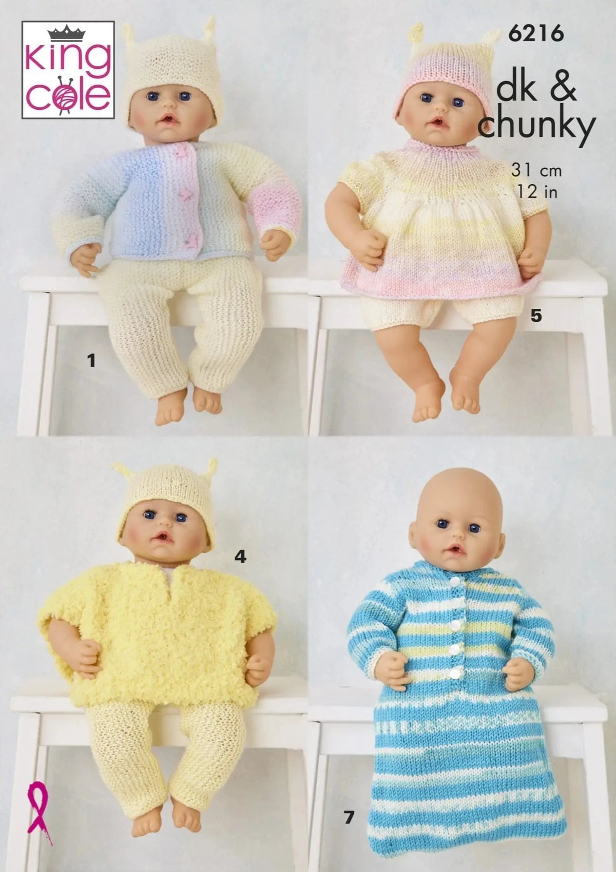 King Cole 6216 Doll Knitting Pattern - 12 in Dolls Clothes (DK & Chunk ...