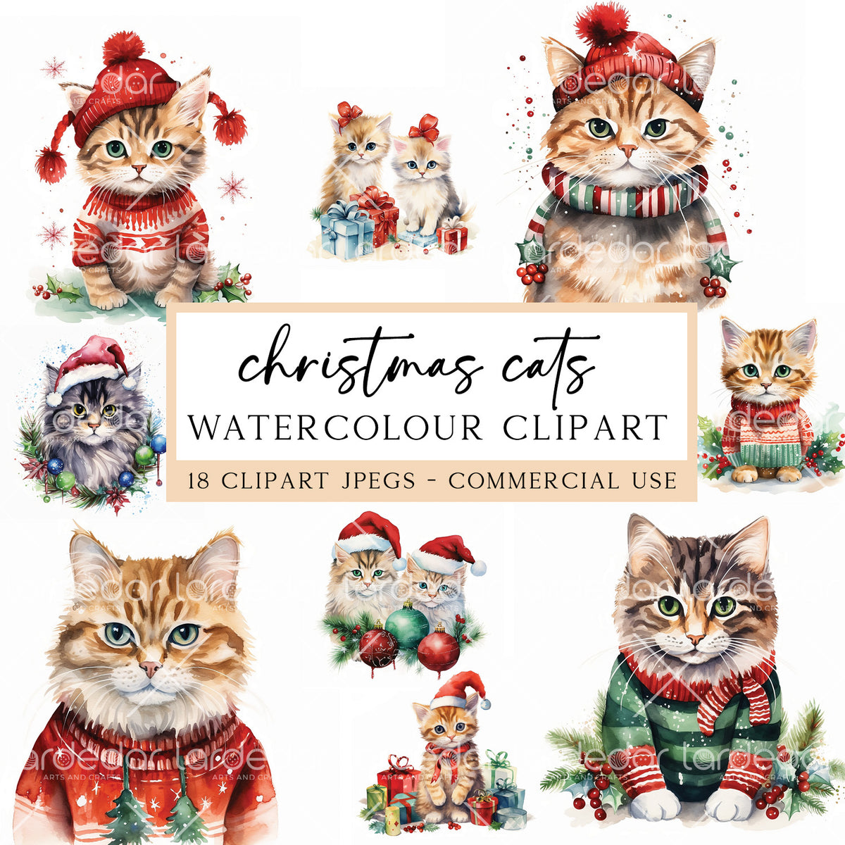 18 Christmas Cats Clipart | High Quality Downloadable JPG Illustration — Lardedar