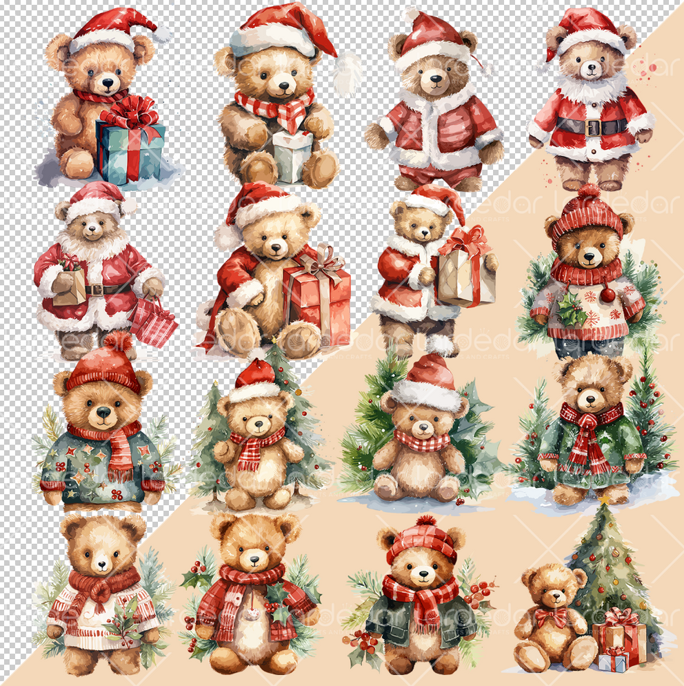20 Christmas Bears Clipart | High Quality Downloadable PNG Watercolour ...