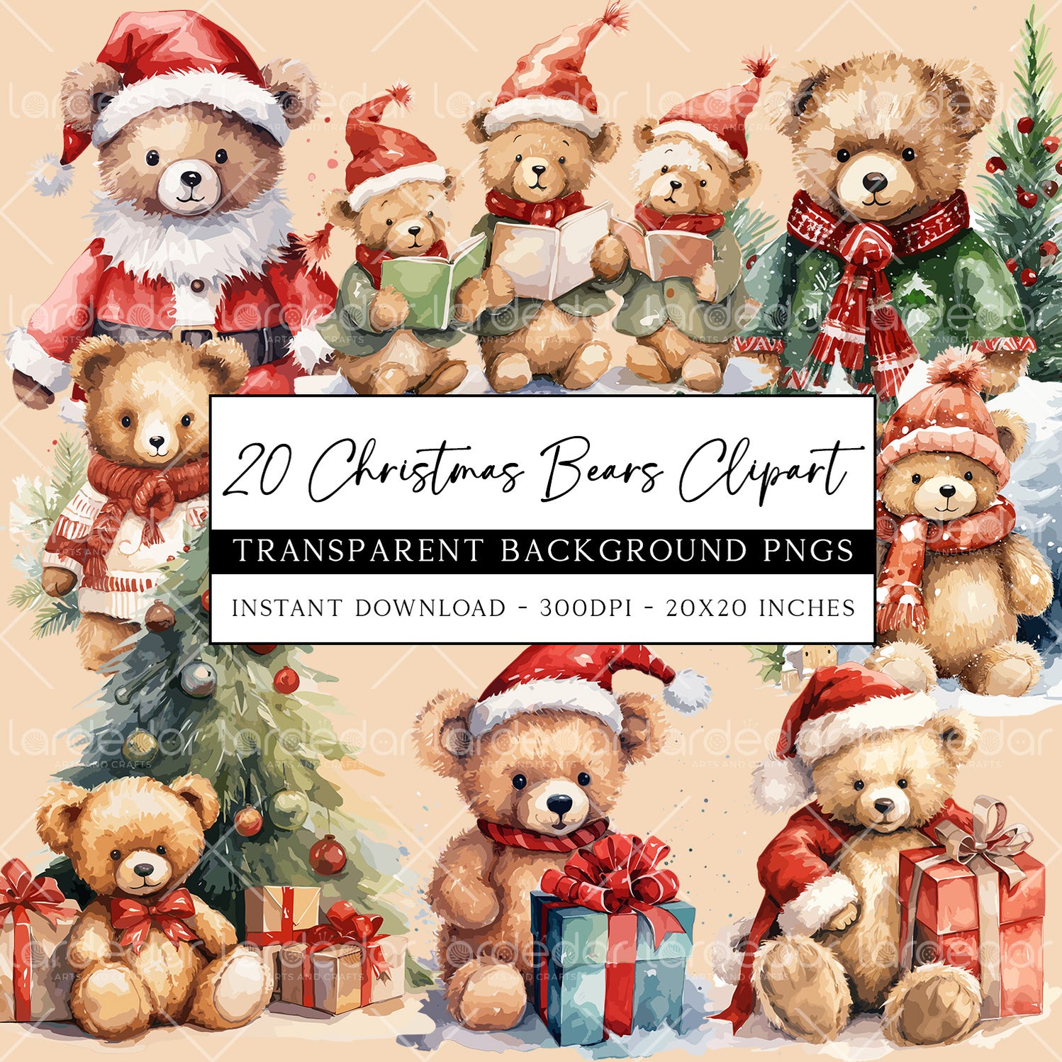 20 Christmas Bears Clipart | High Quality Downloadable PNG Watercolour ...