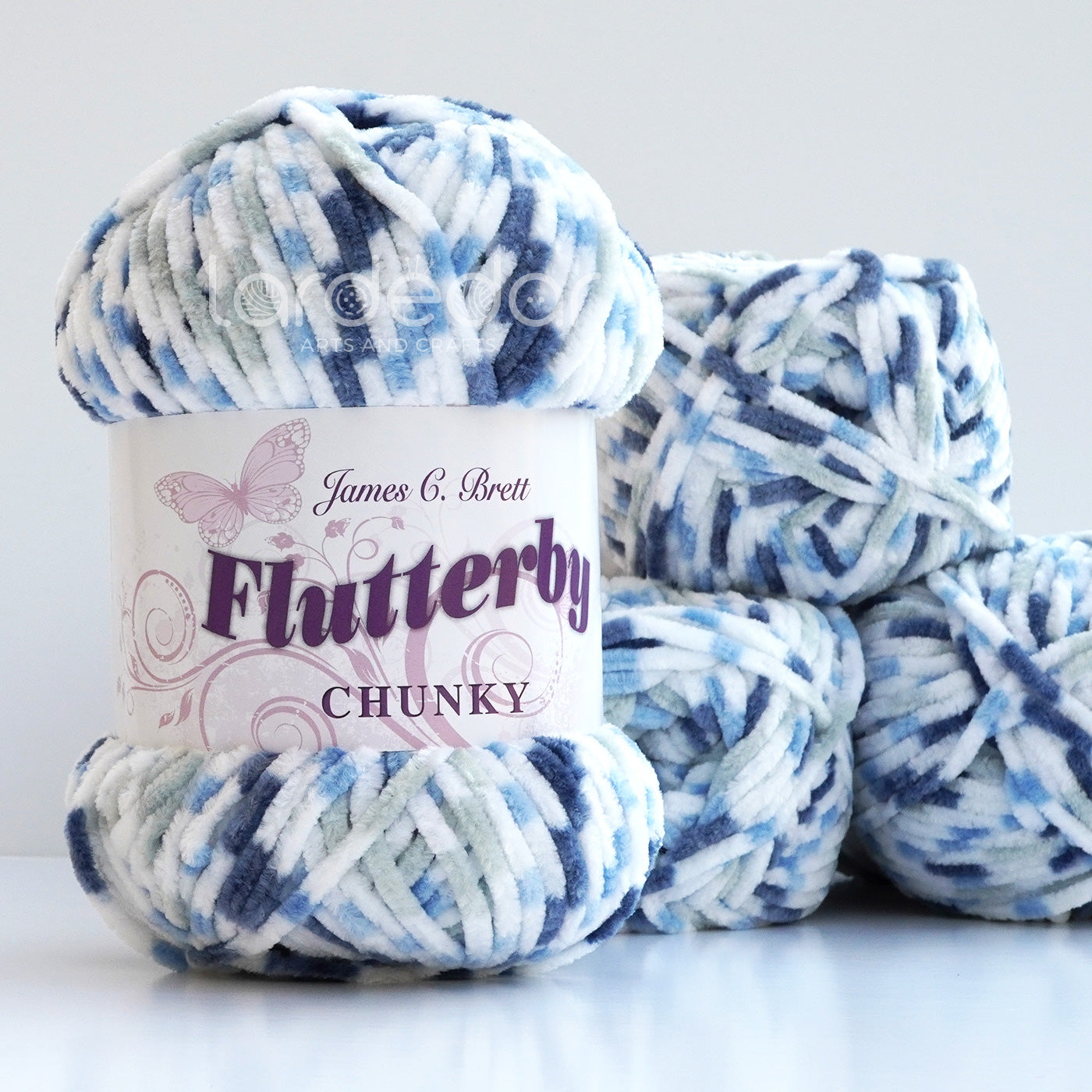 James C Brett Flutterby Chunky - B13 - Blue Spot - 100g Chenille Plush ...