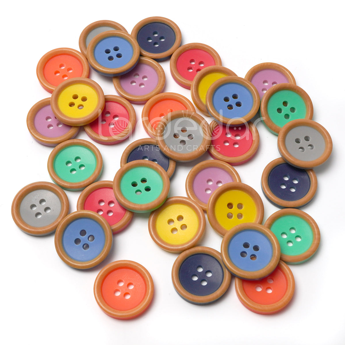 Colourful Wood-Effect Rimmed Buttons (10 Pcs) - 4 Hole, Choice of 9 Co — Lardedar