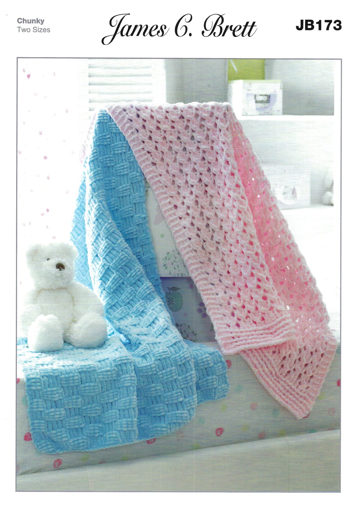 James C Brett JB173 Baby Blanket Knitting Pattern For Flutterby Chunky ...